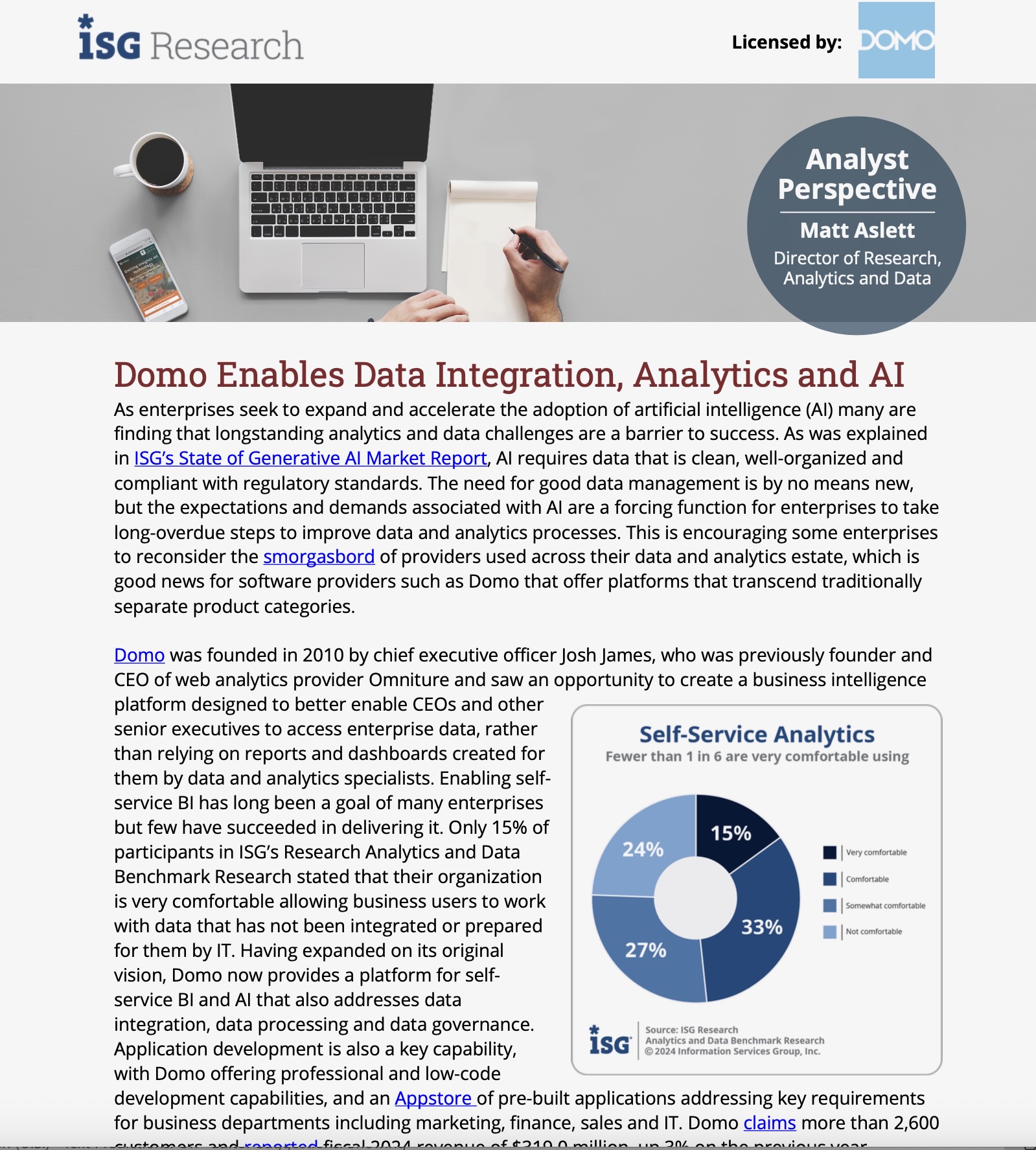 Domo Resource - ISG Research: Domo Enables Data Integration, Analytics, and AI